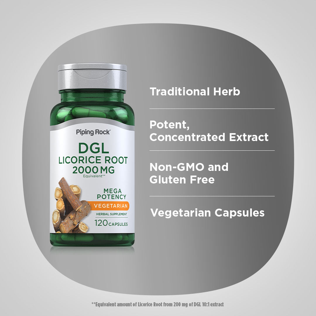 DGL Licorice Root Mega Potency (Deglycyrrhizinated), 2000 mg, 120 Caps