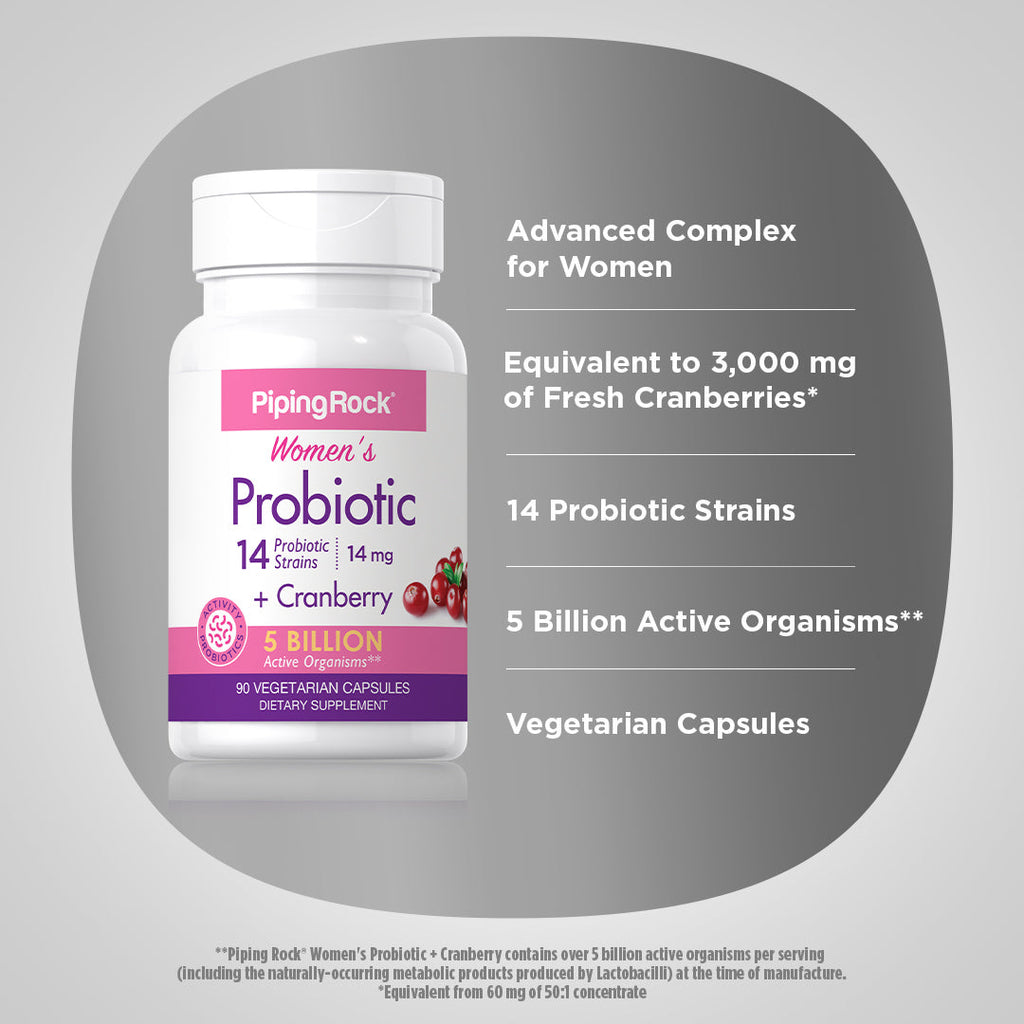 Women’s Probiotic 14 Strains 5 Billion Organisms plus Cranberry, 90 Ve